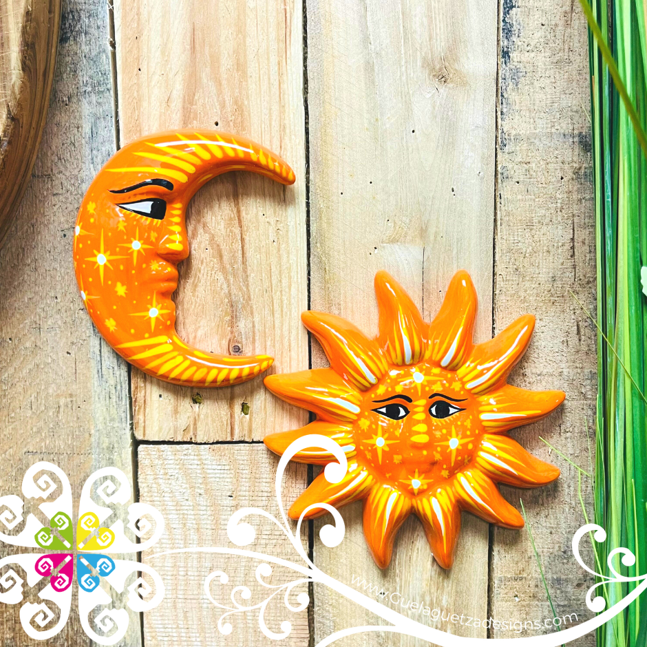 Small Orange Sun & Moon Set - Wall Decor – Guelaguetza Designs