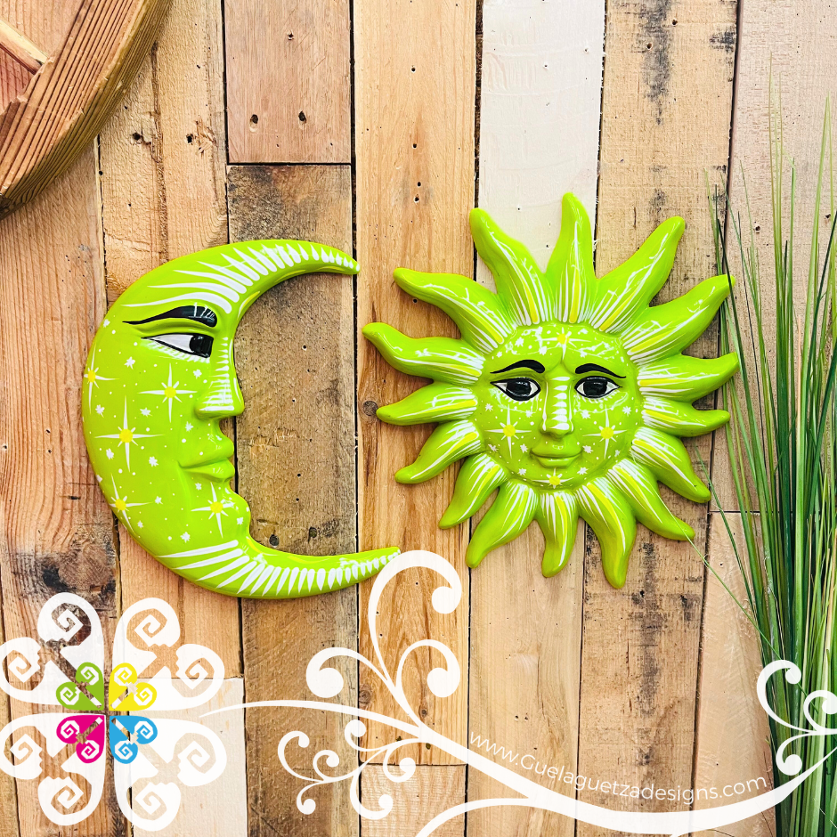Large Lime Green Sun & Moon Set - Wall Decor – Guelaguetza Designs