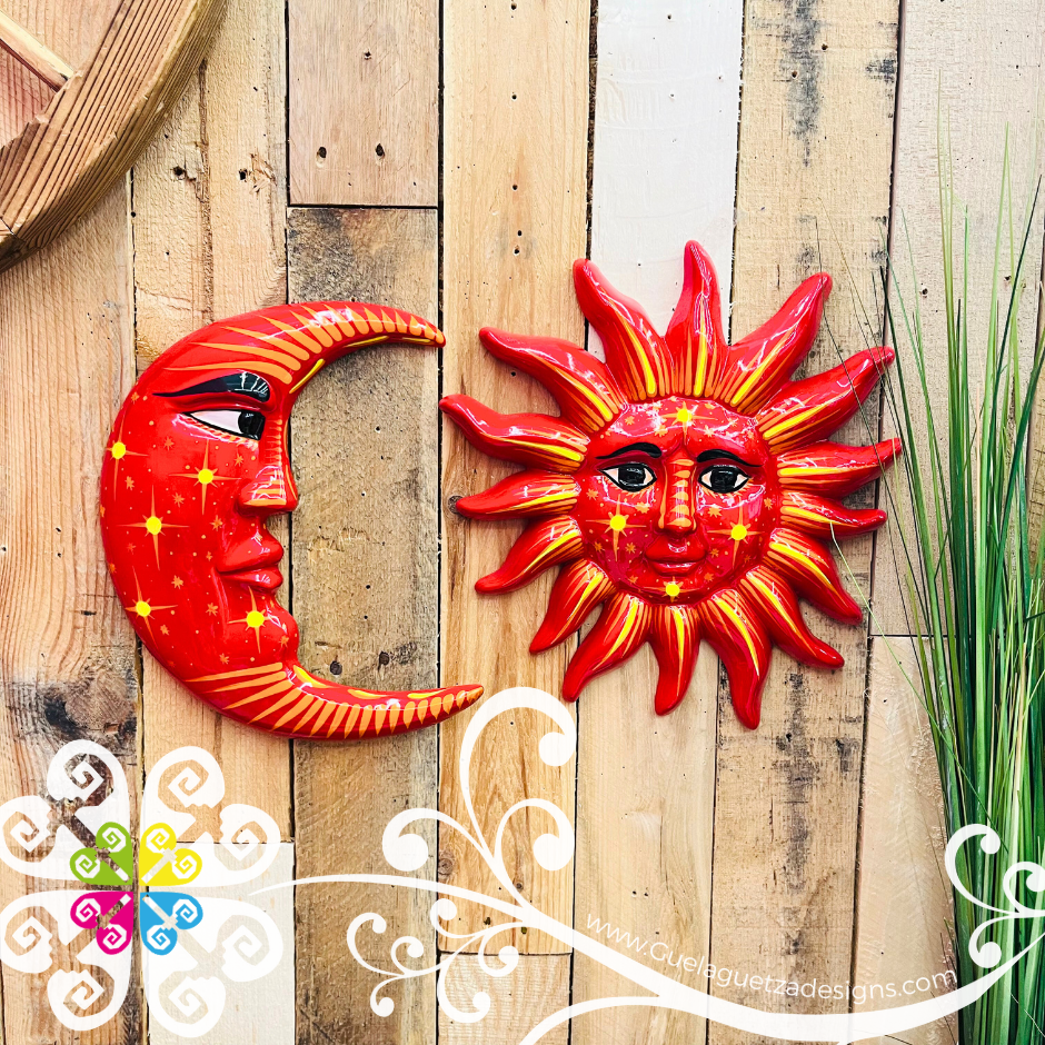 Medium Red Sun & Moon Set - Wall Decor – Guelaguetza Designs