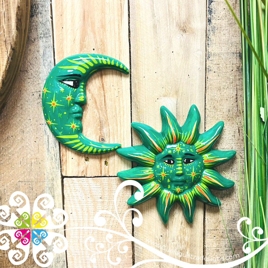 Small Green Sun & Moon Set - Wall Decor – Guelaguetza Designs