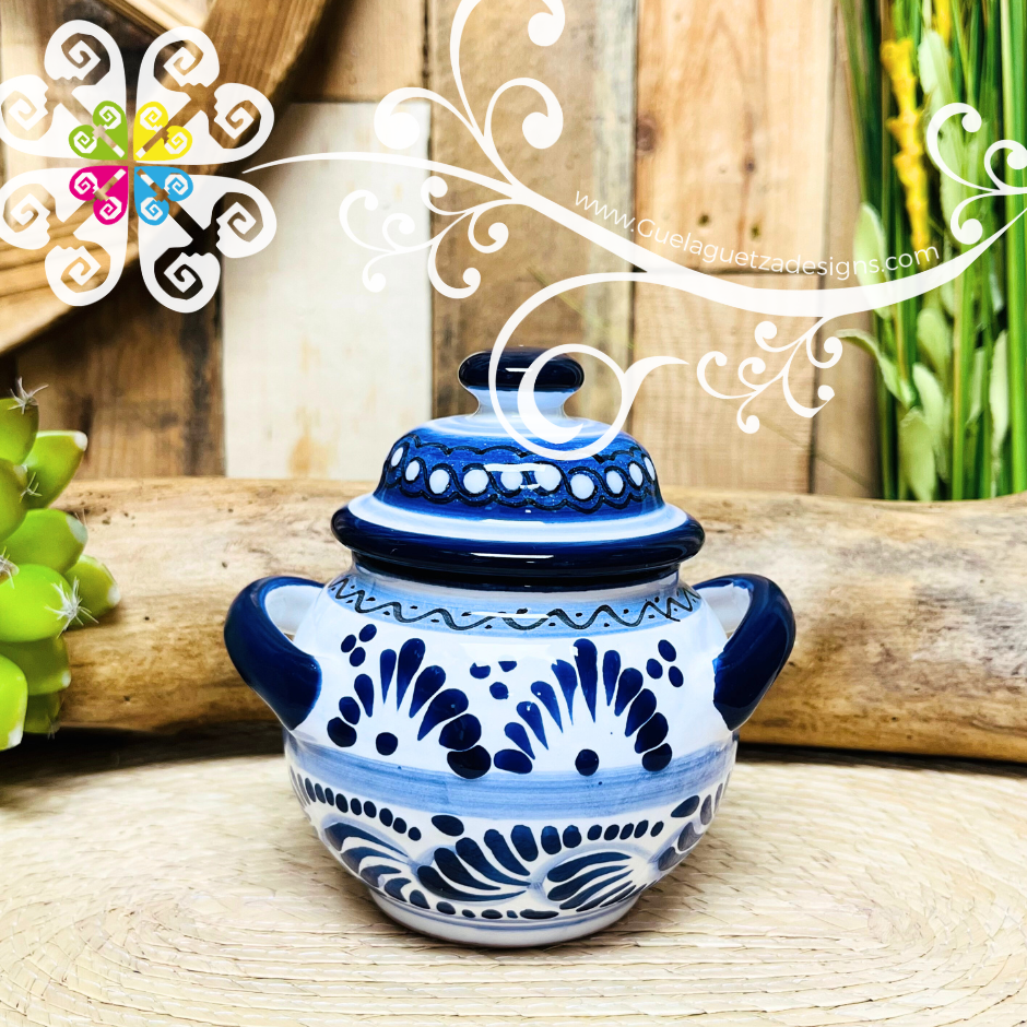 Small Blue Talavera Sugar Bowl - Talavera Azucarera – Guelaguetza Designs