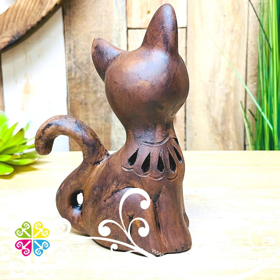 Small Cabezon Cat Brown Clay - Barro Cafe Oaxaca – Guelaguetza Designs