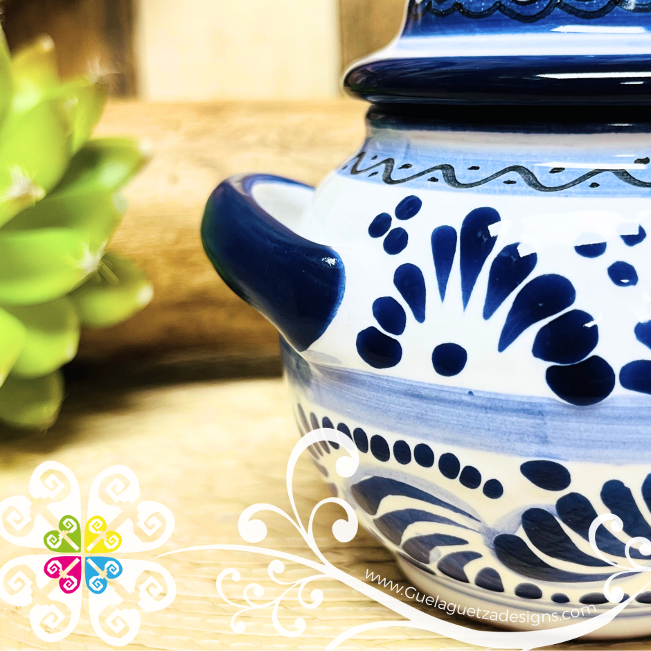 Small Blue Talavera Sugar Bowl - Talavera Azucarera – Guelaguetza Designs