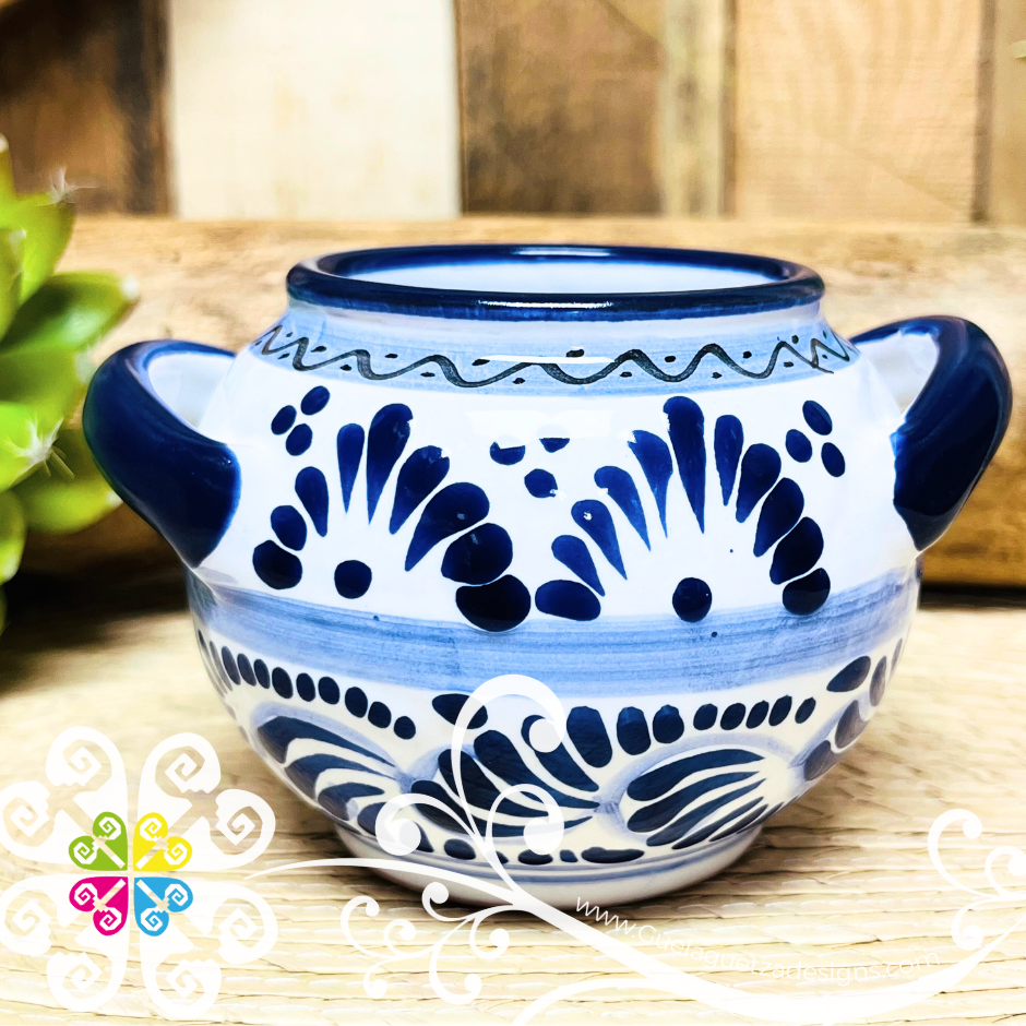 Small Blue Talavera Sugar Bowl - Talavera Azucarera – Guelaguetza Designs