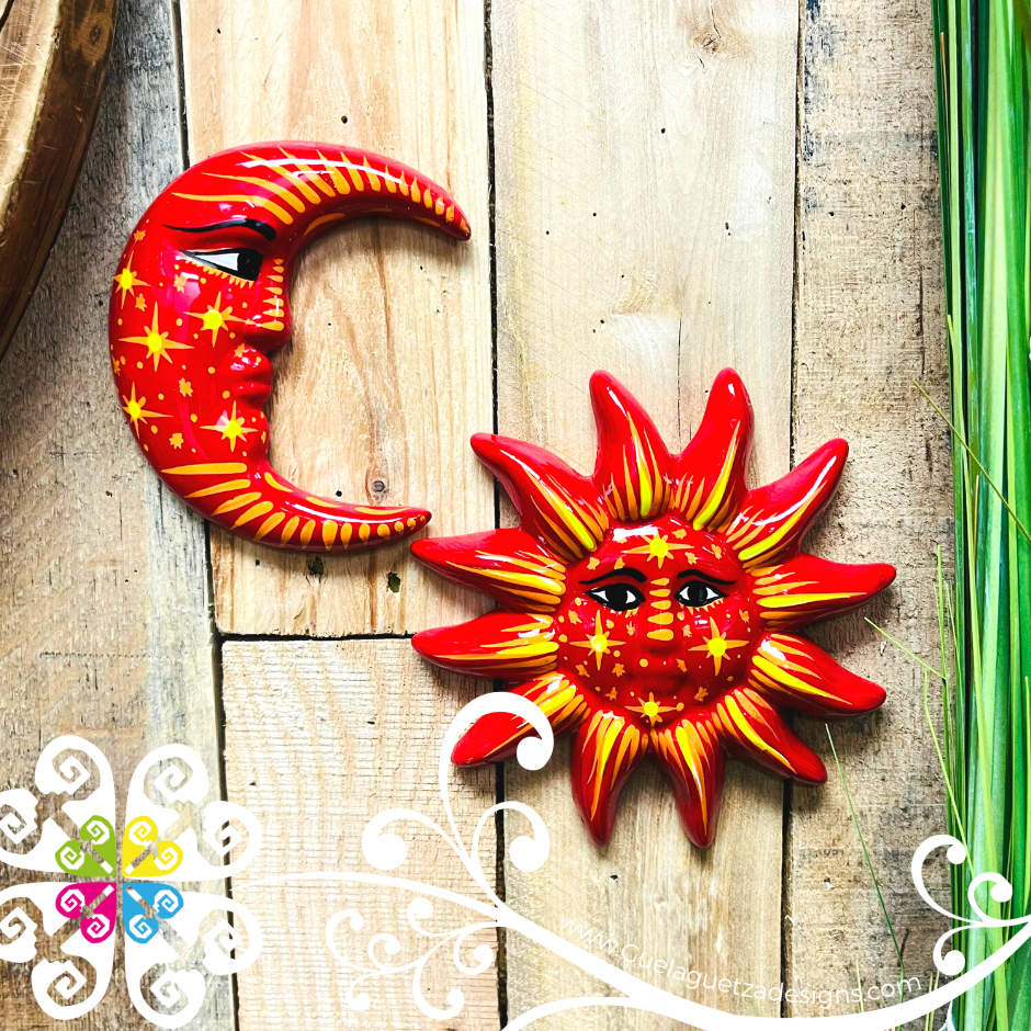 Small Red Sun & Moon Set - Wall Decor – Guelaguetza Designs