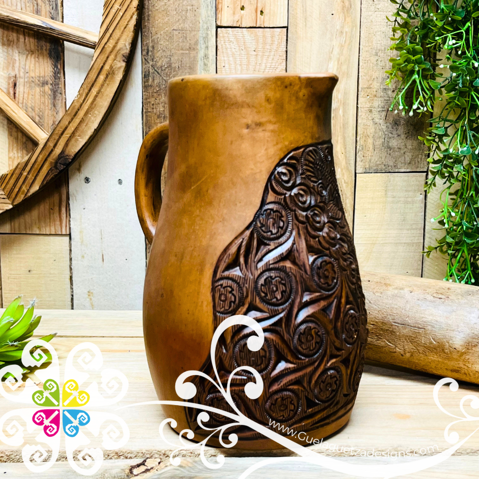 Elegant Carved Pitcher - Barro Café Oaxaca – Guelaguetza Designs