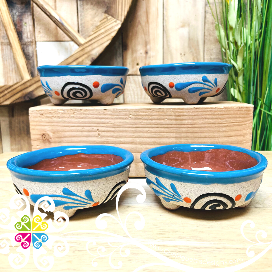 Set of 4 Blue Small Molcajete Barro - Mexican Kitchen – Guelaguetza Designs