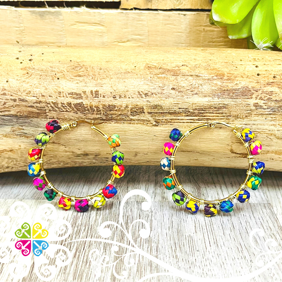 Round Palm Bead Hoops - Palm Earrings – Guelaguetza Designs