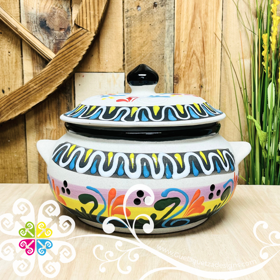 Cazuela Engobe Decorada de Barro con Tapa - Mexican Kitchen ...