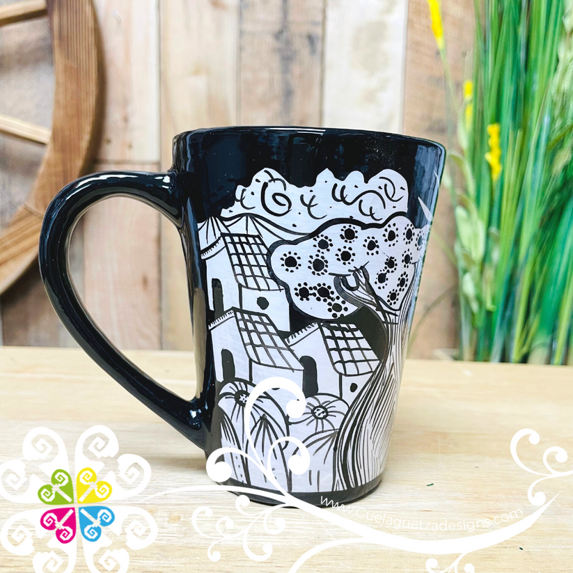 Historias Black & White Mug - Single Clay Mug – Guelaguetza Designs