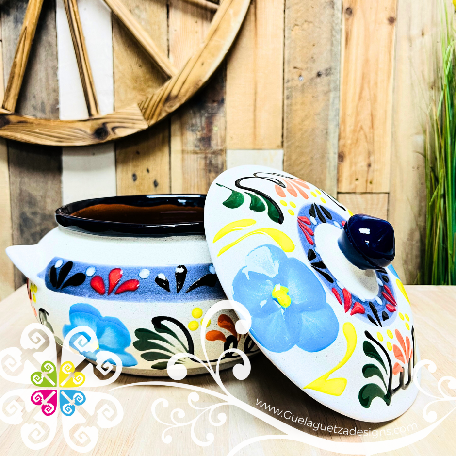 Cazuela Engobe Decorada de Barro con Tapa - Mexican Kitchen ...