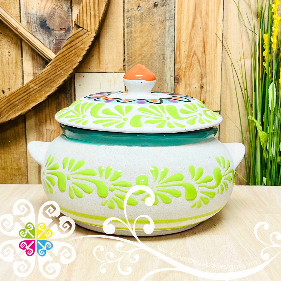 Cazuela Engobe Decorada de Barro con Tapa - Mexican Kitchen ...