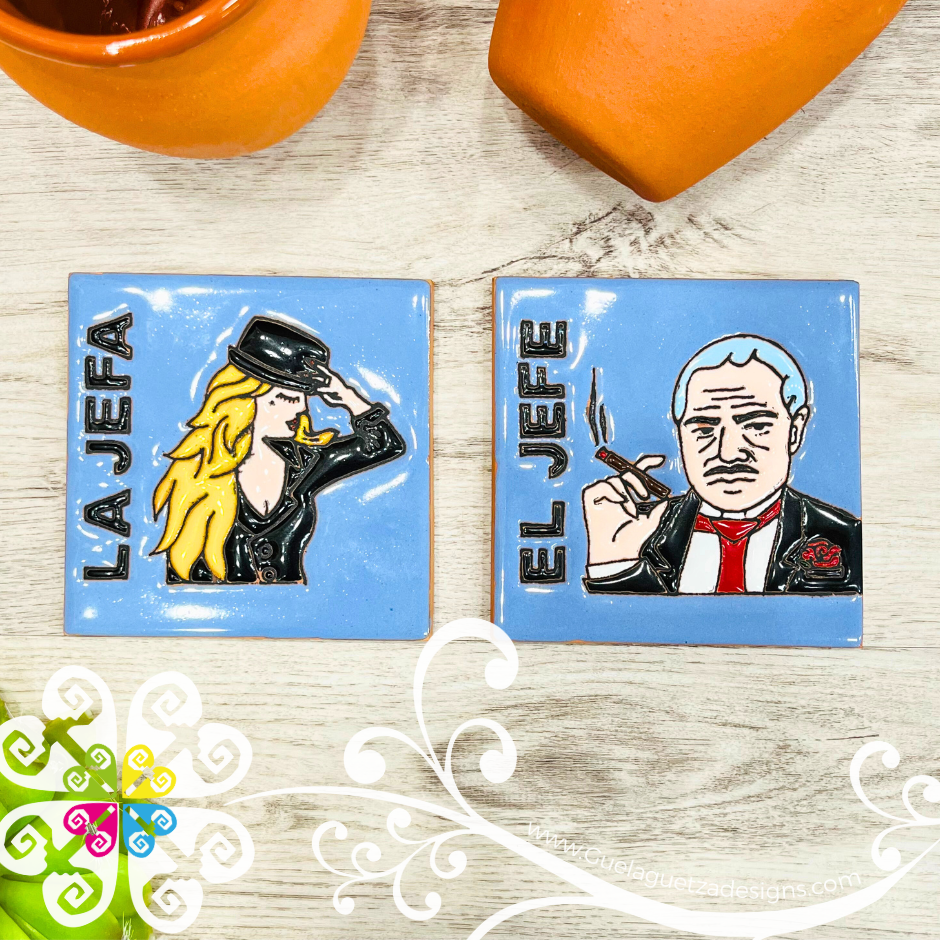 La Jefa & El Jefe - Set of Clay Coasters – Guelaguetza Designs