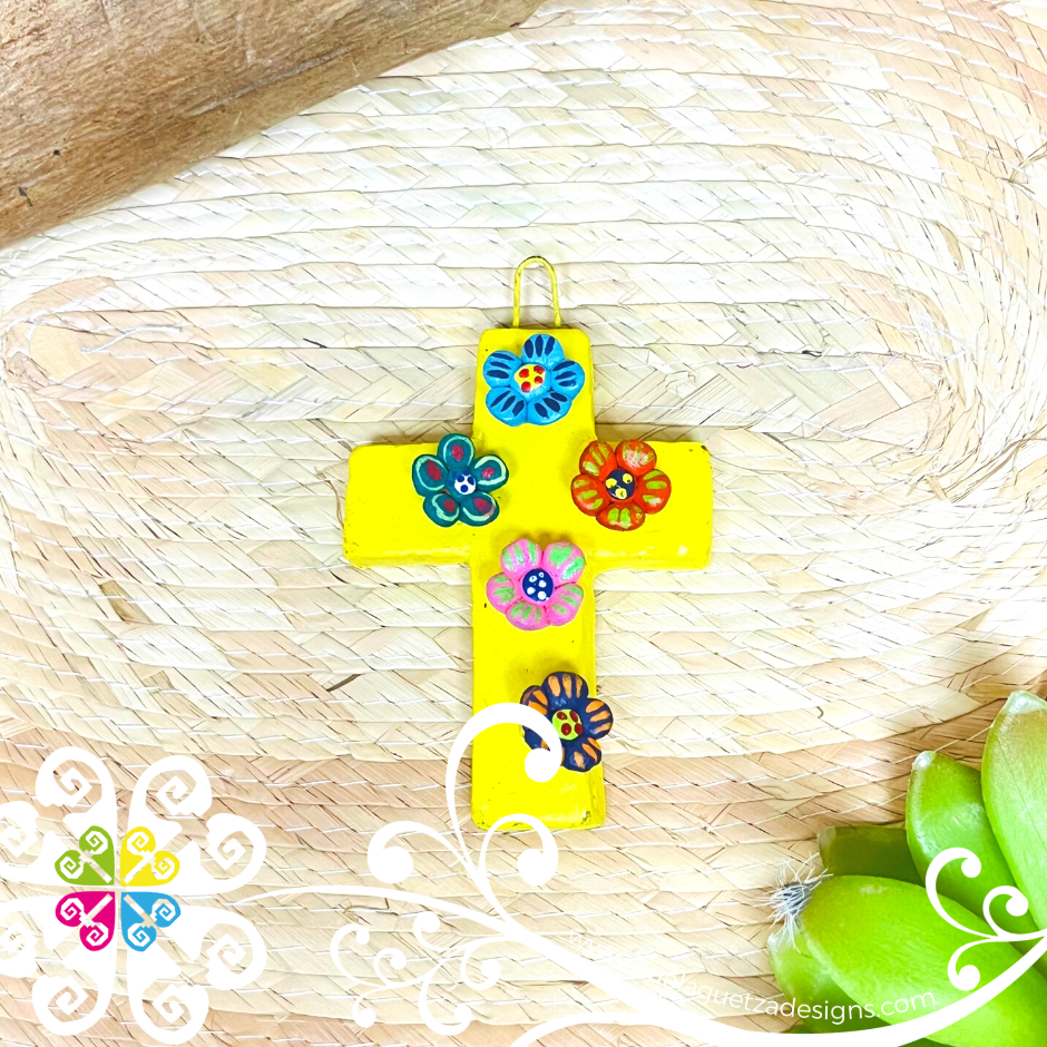 Mini Cruz Arbol de la Vida - Flower Design - Barro Cocido – Guelaguetza ...