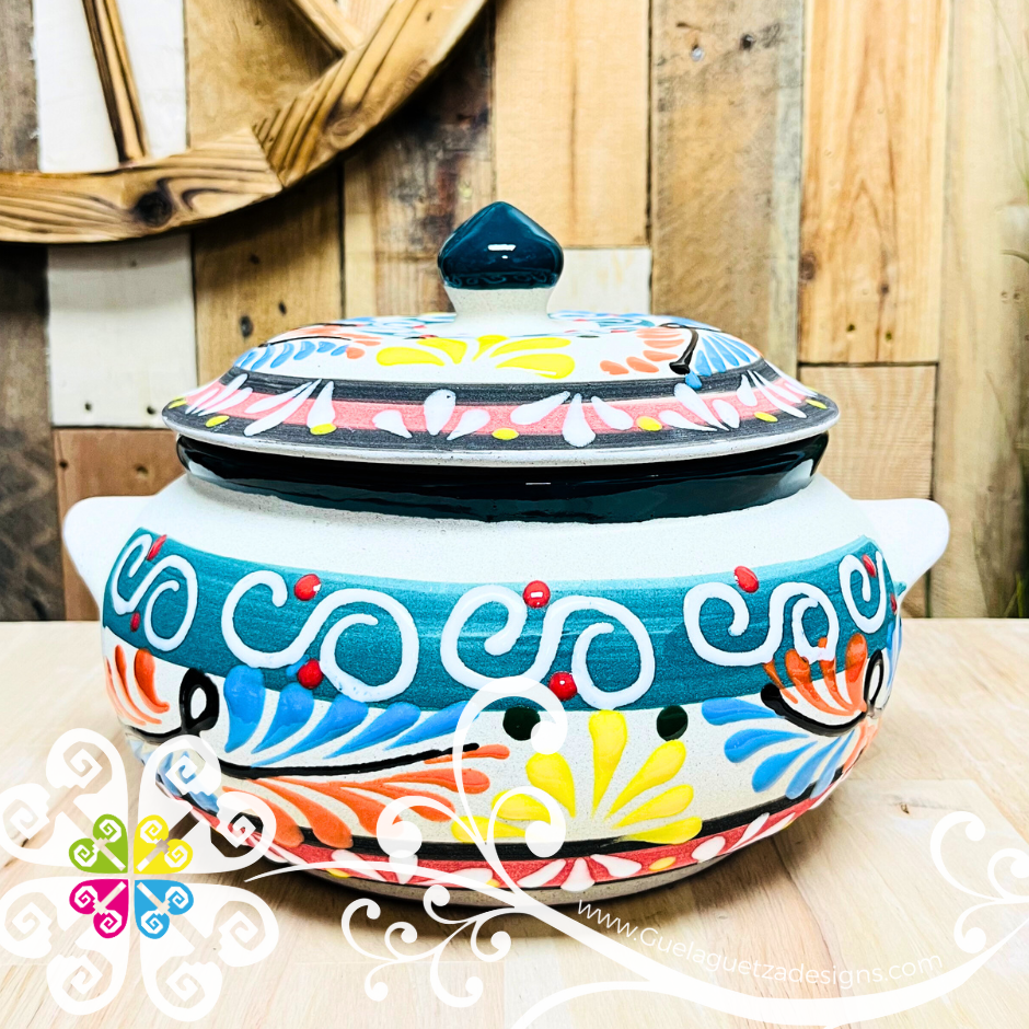 Cazuela Engobe Decorada de Barro con Tapa - Mexican Kitchen ...