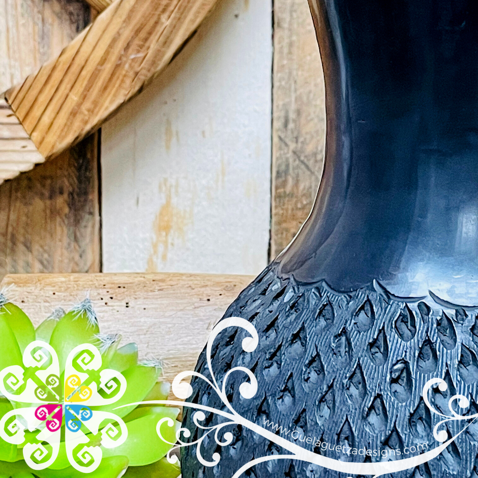 Large Trumpet Black Clay Vase - Barro Negro Oaxaca – Guelaguetza Designs