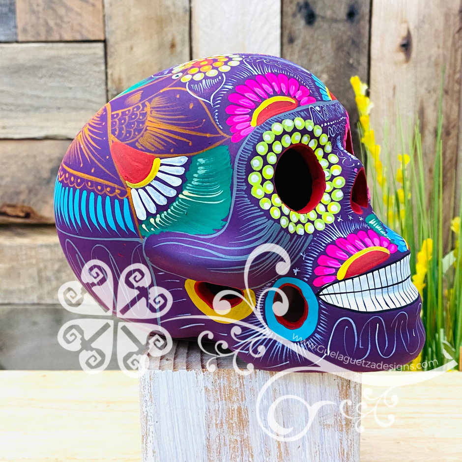 Extra Large Multicolor Hand Painted Sugar Skull - Calaverita Guerrero ...